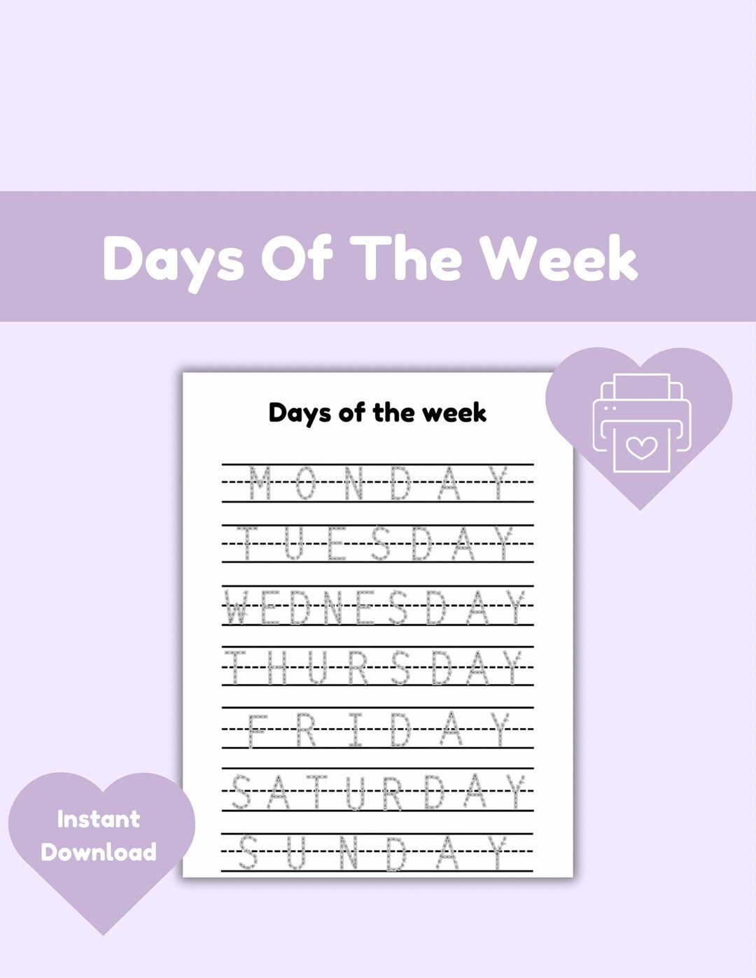 Days of the Week Tracing Worksheets Printable Tracing Printable ...