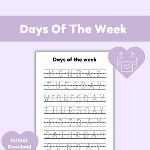 Days of the Week Tracing Worksheets Printable Tracing Printable ...