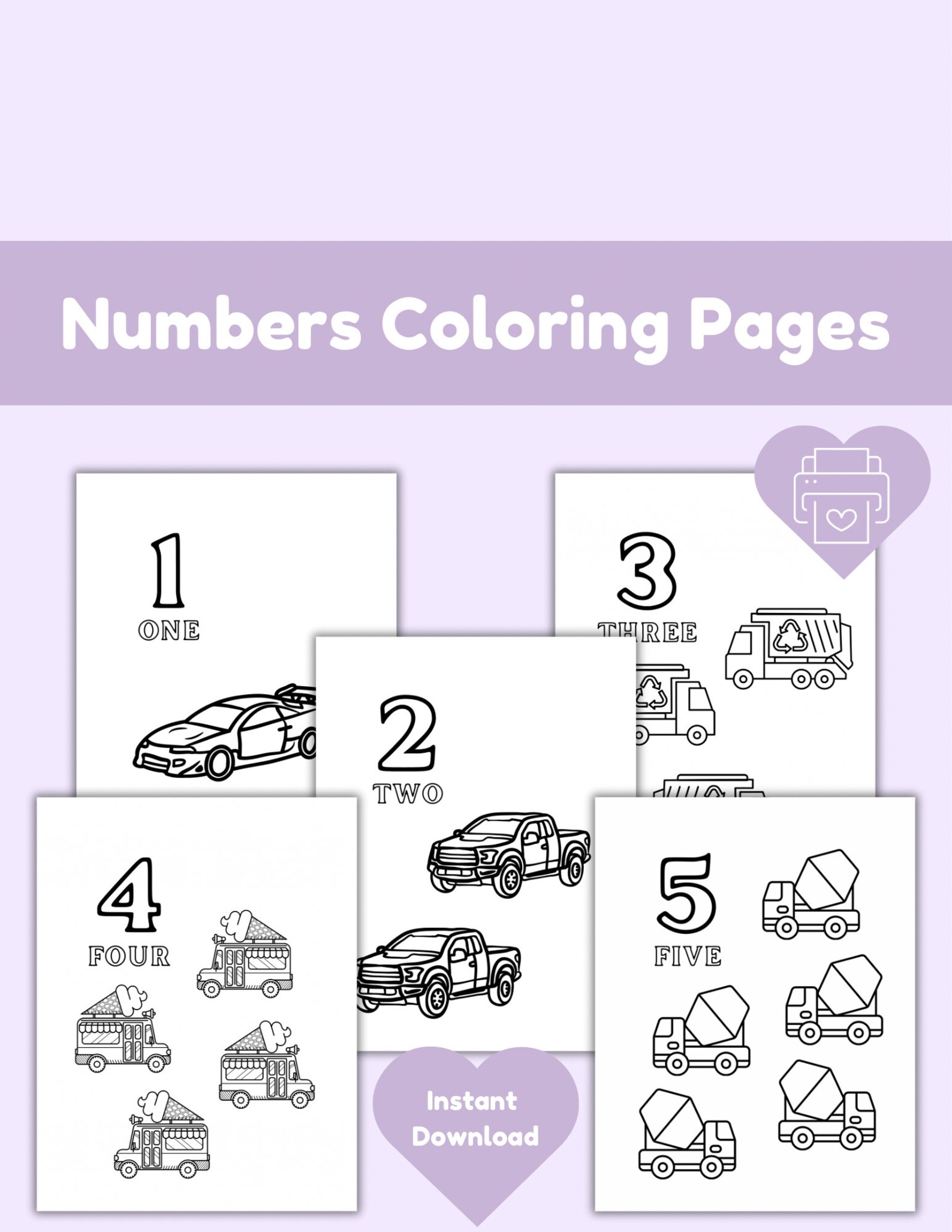 Coloring Numbers Printable Pages 1-10 Cars Coloring Pages Preschool ...