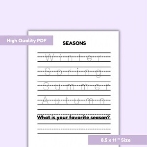 Seasons Tracing Worksheet Learning Seasons Preschool - Kindergarten ...