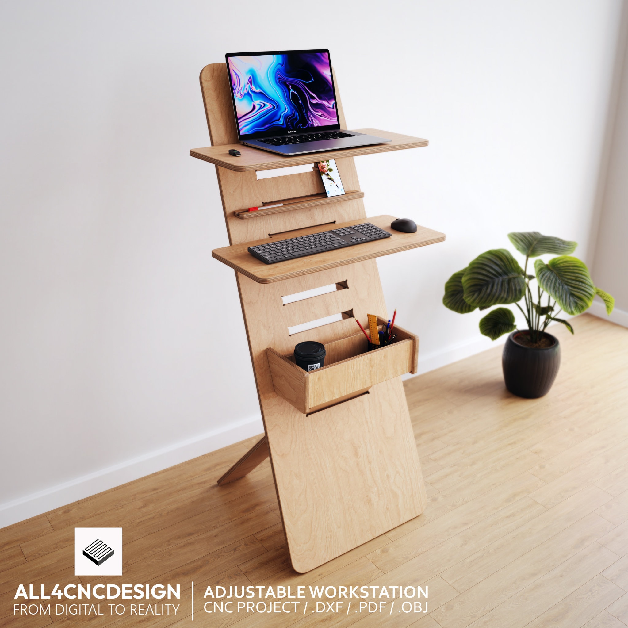 CNC Plans and Vector Files - Plywood Adjustable Workstation for ...