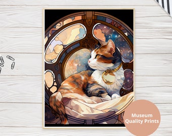 Van Gogh Style Cat Print Tabby Cat Poster Celestial Cat - Etsy