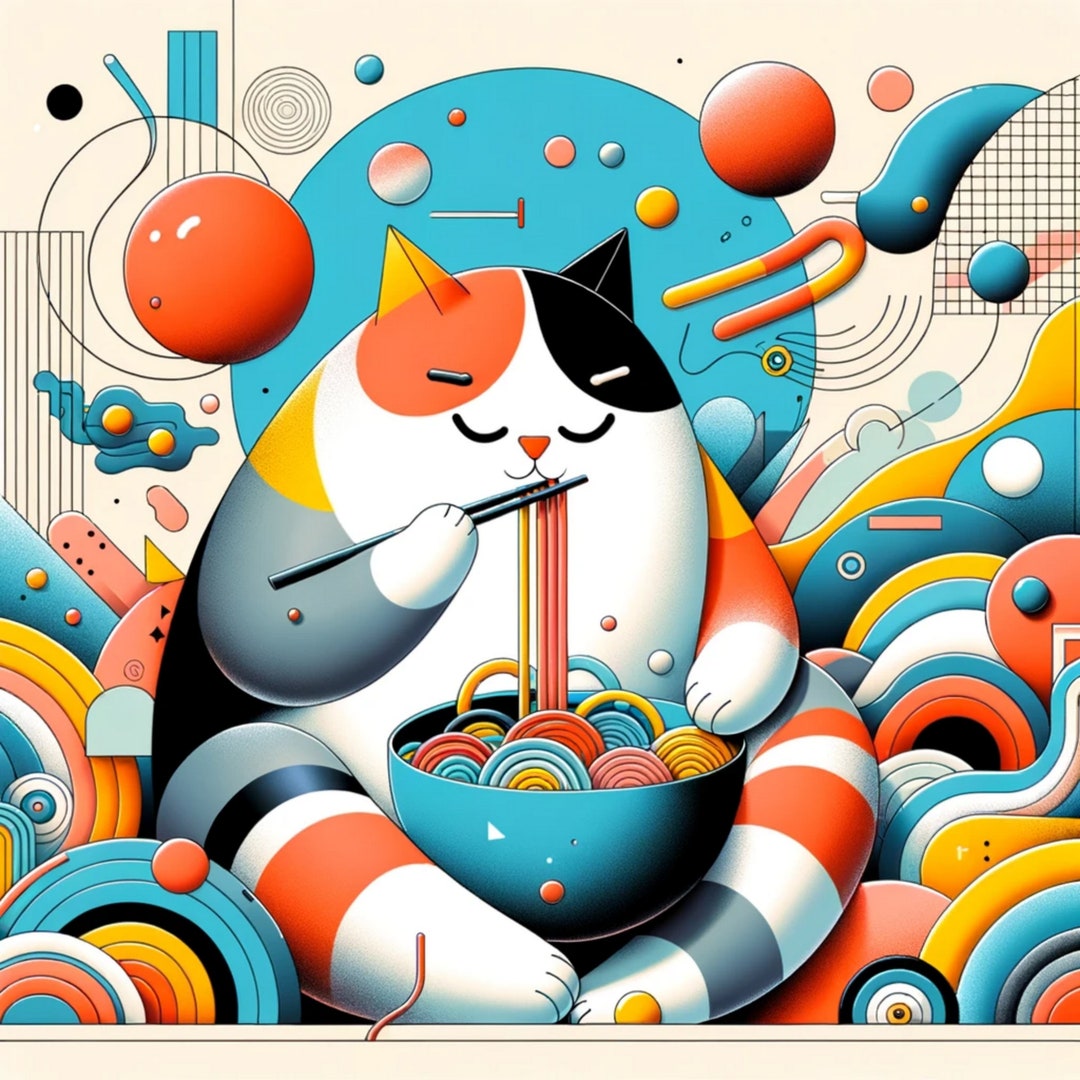 Contemporary Cat Print: Vibrant Noodles & Shunsen Natori Minimalism ...