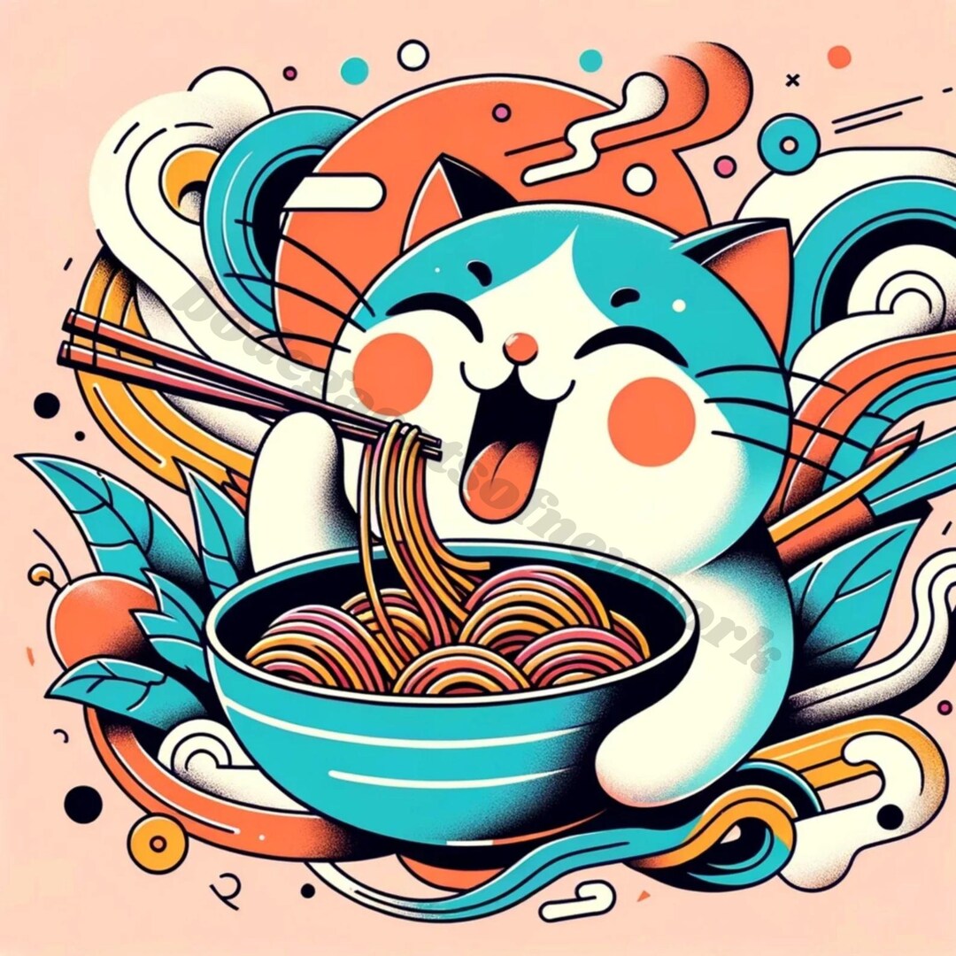 Contemporary Cat Print: Vibrant Noodles & Shunsen Natori Minimalism ...