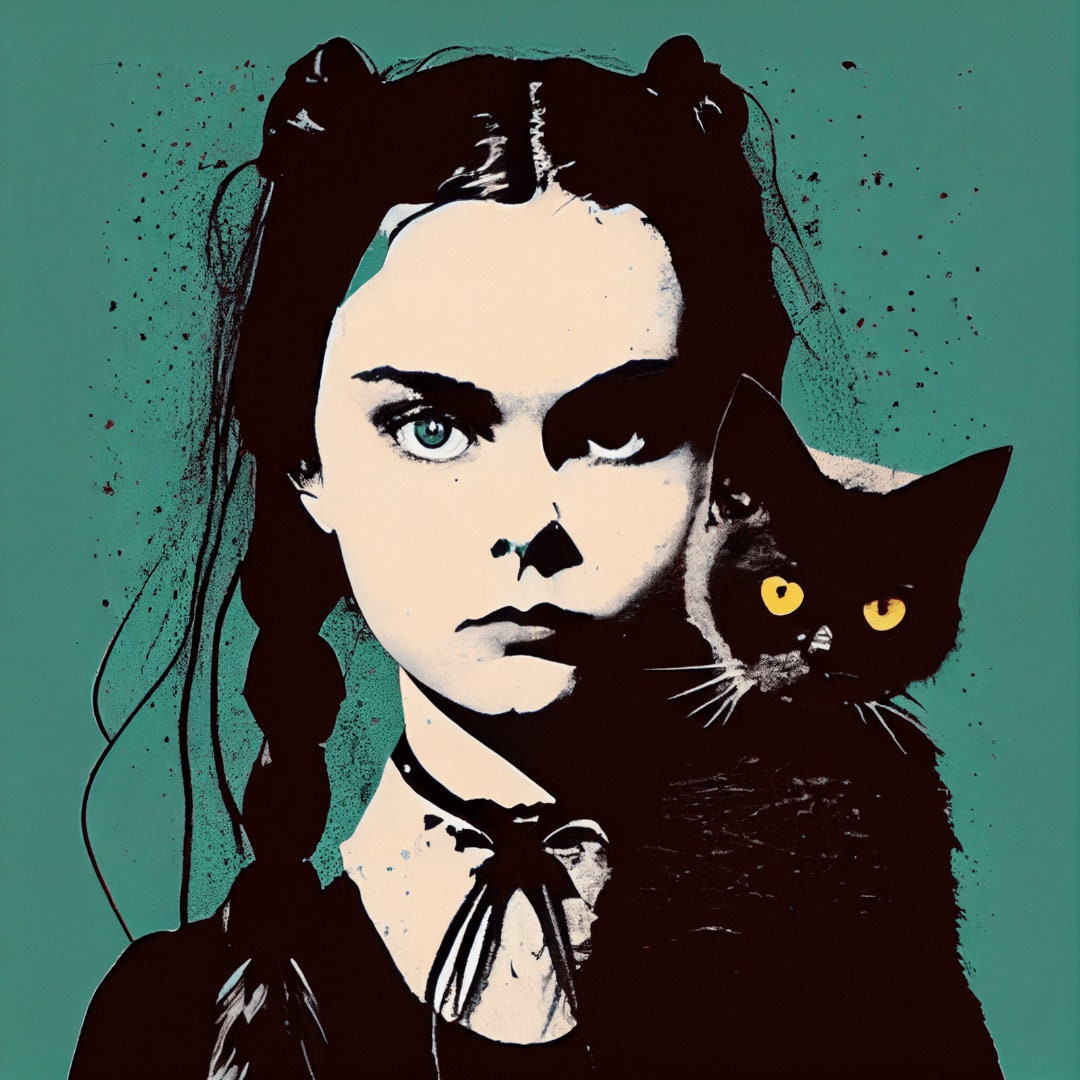 Wednesday Addams & Cats: Unique Gift Idea Wall Art Print Animal Wall ...
