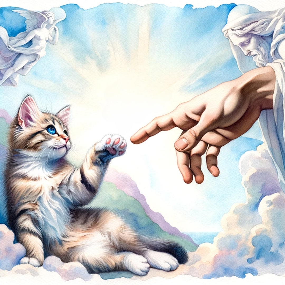 God Touching Kitty - Creation of Adam Cat Parody - Famous Art Parody ...