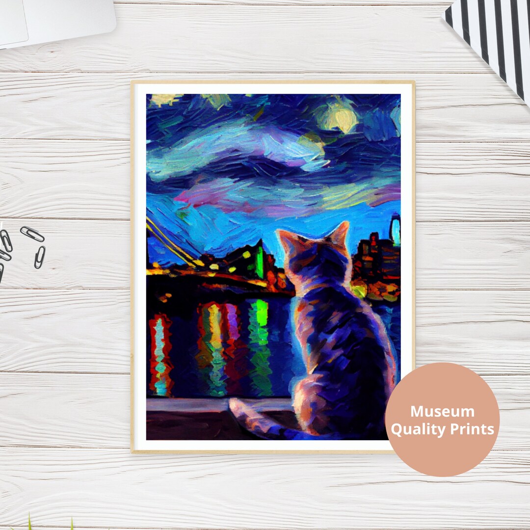 Van Gogh Style Cat Print Tabby Cat Poster Celestial Cat - Etsy