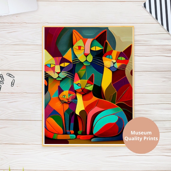 Pablo Picasso Kubismus Katze Ein Großformatiges Acrylgemälde Einer