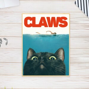 Claws Cat Movie Parody Poster, Funny Cat Art Print - Etsy
