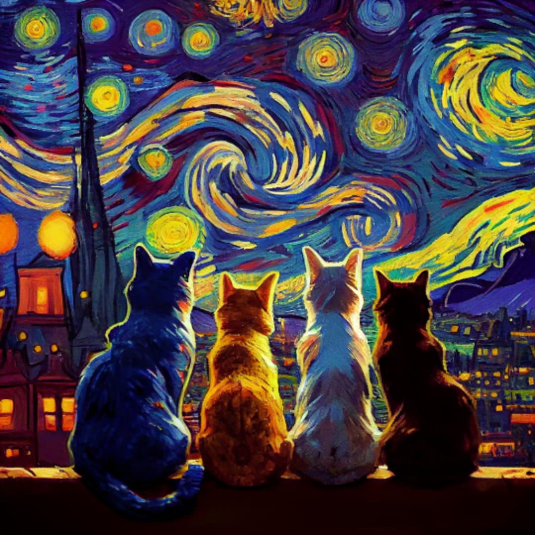 Starry Night Cat Art Print - Van Gogh Inspired Wall Decor, Unique ...