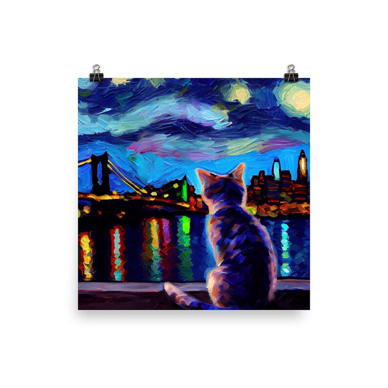 Van Gogh Style Cat Print Tabby Cat Poster Celestial Cat - Etsy