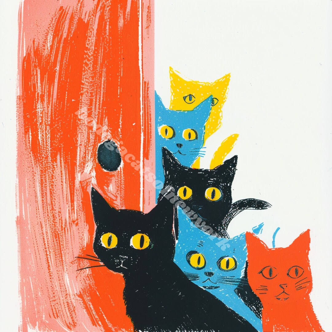Abstract Cat Art, Funny Cat Wall Decor, Cat Poster, Fauvist Wall Art ...
