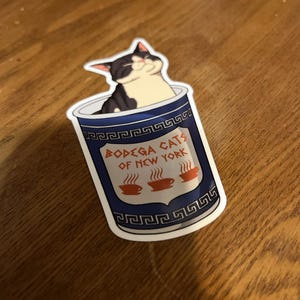 Bodega Cat Vinyl Sticker: 4.5" NYC Coffee Cup Design - Etsy