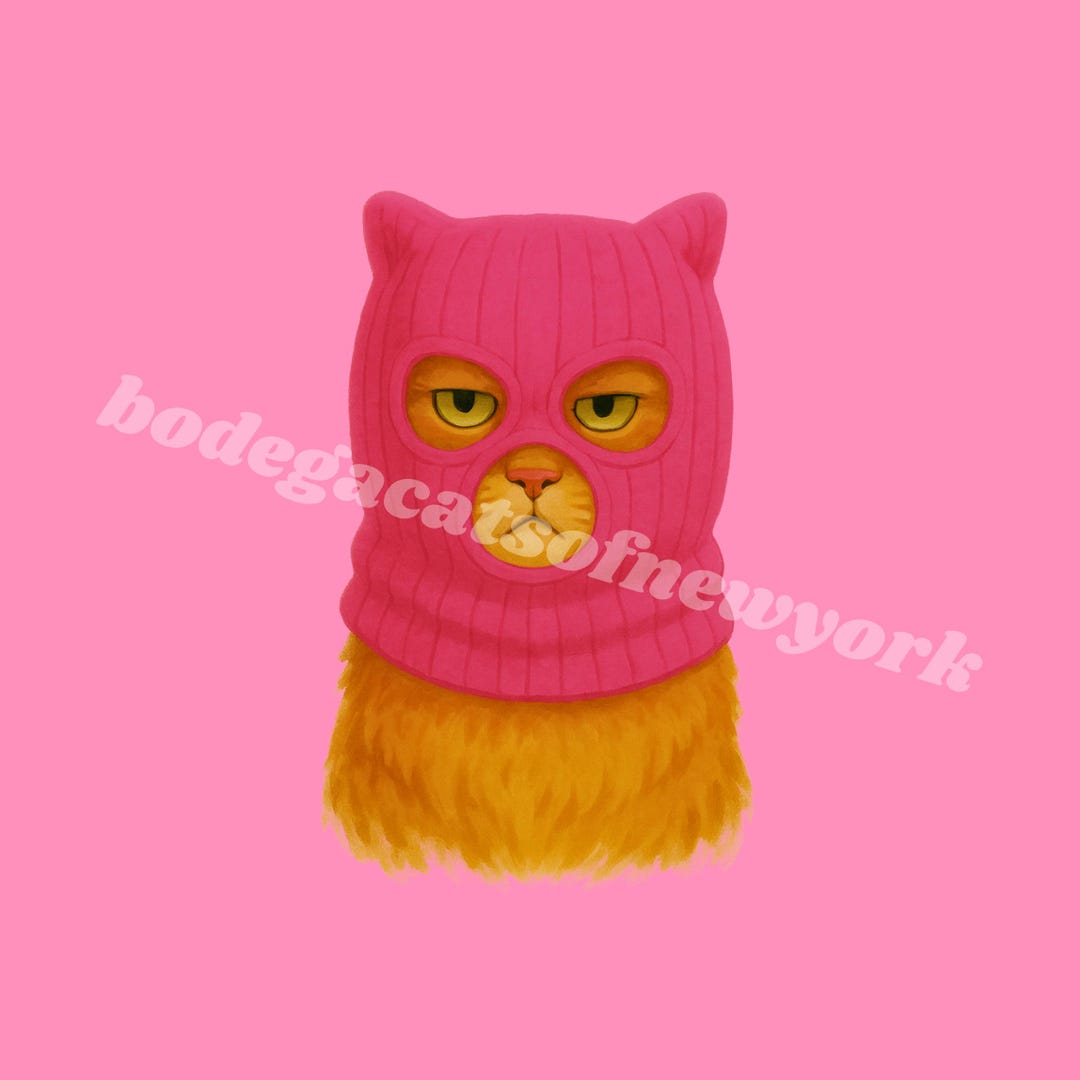 Funny Pink Cat Balaclava Art Print – Quirky Wall Decor - Etsy