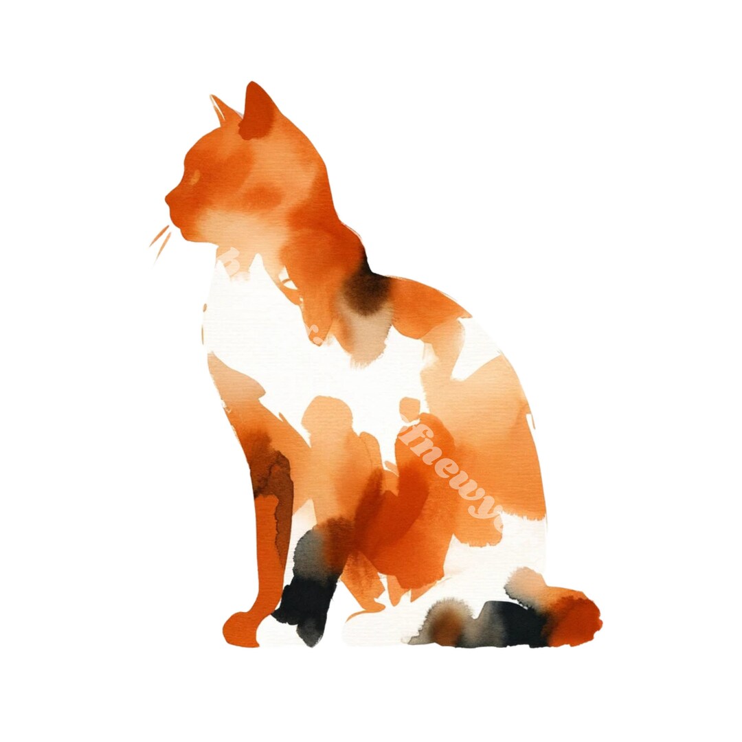 Cat Watercolor, Orange Cat Art, Art for Home Office, Cute Cat Poster ...