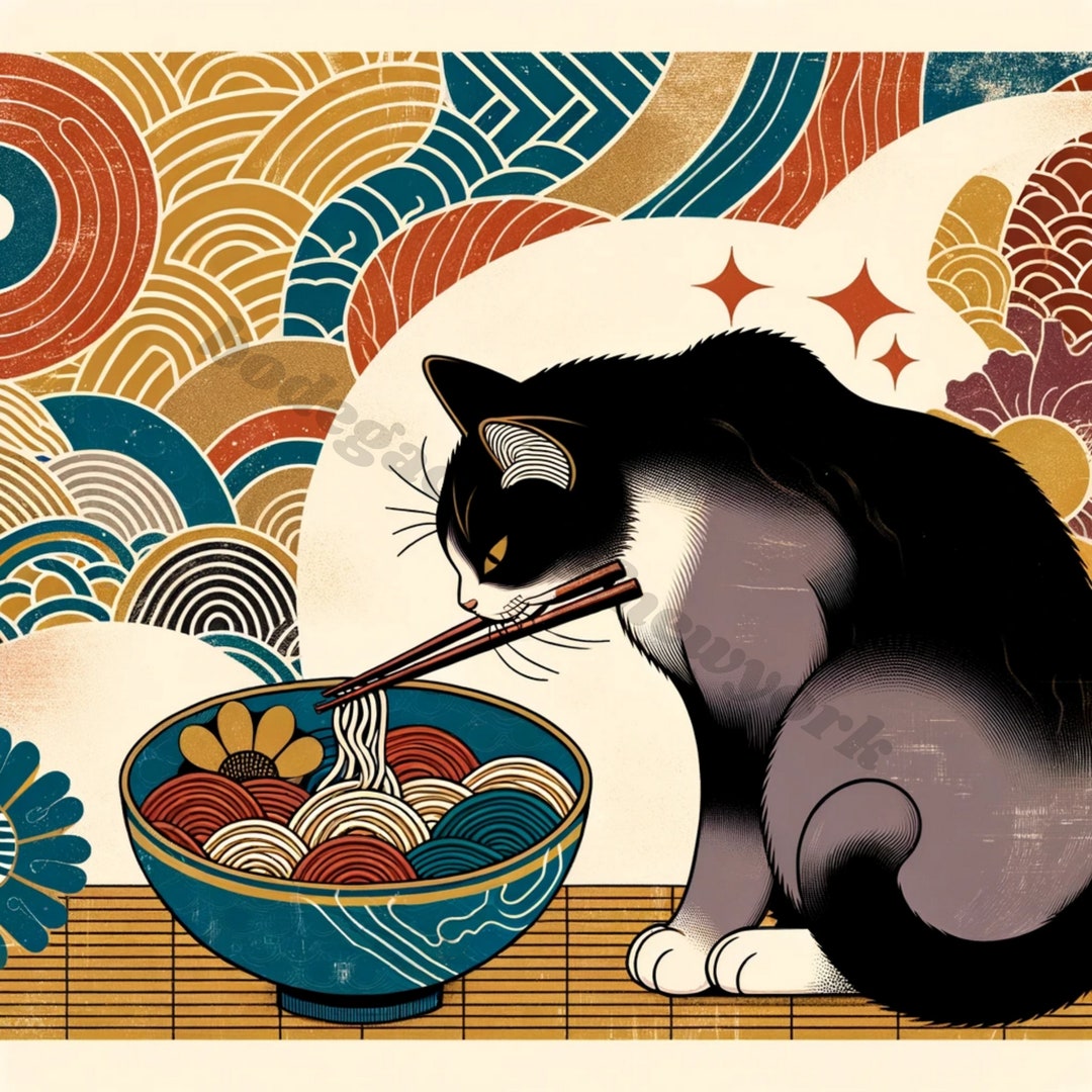 Contemporary Cat Print: Vibrant Noodles & Shunsen Natori Minimalism ...