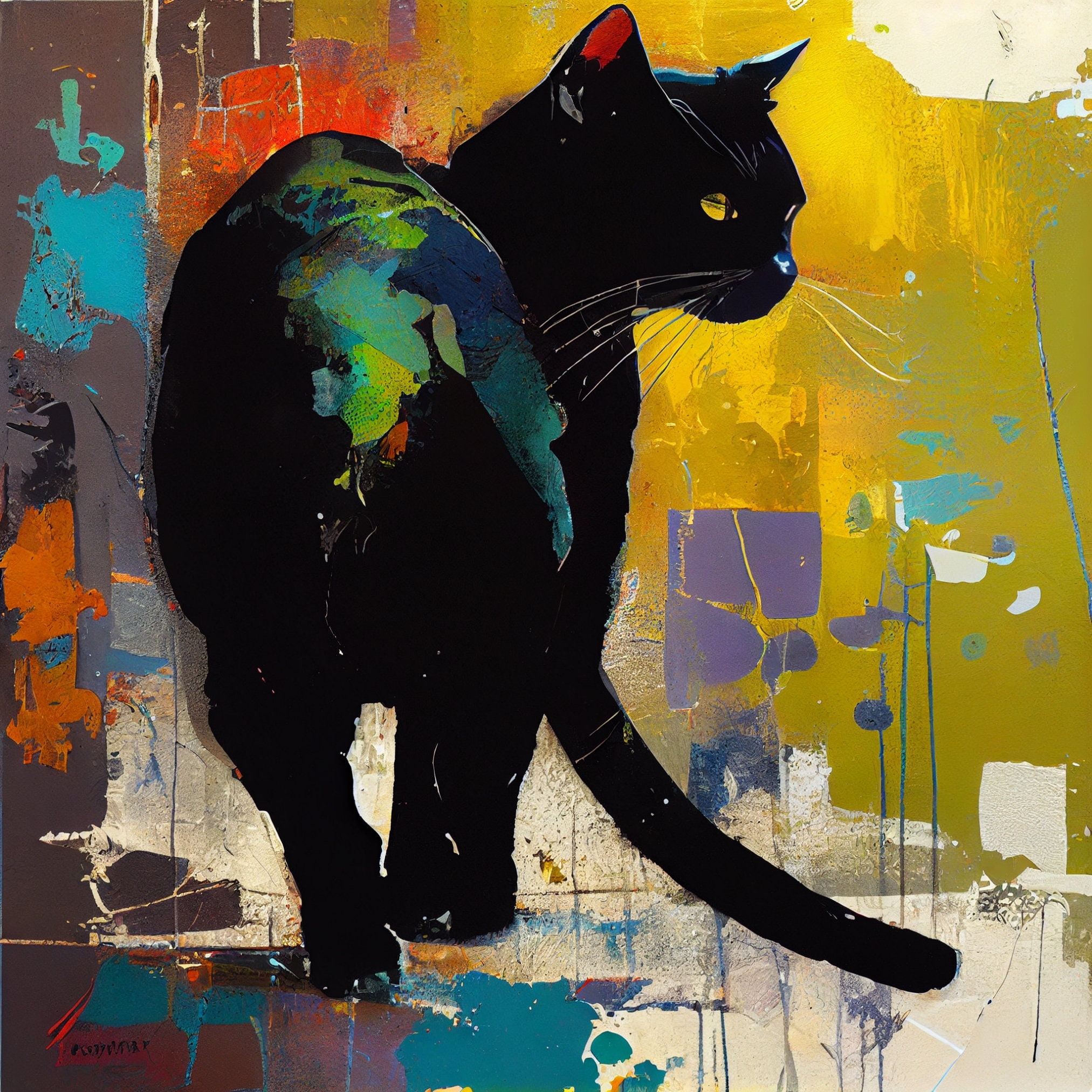 Abstract Black Cat Art