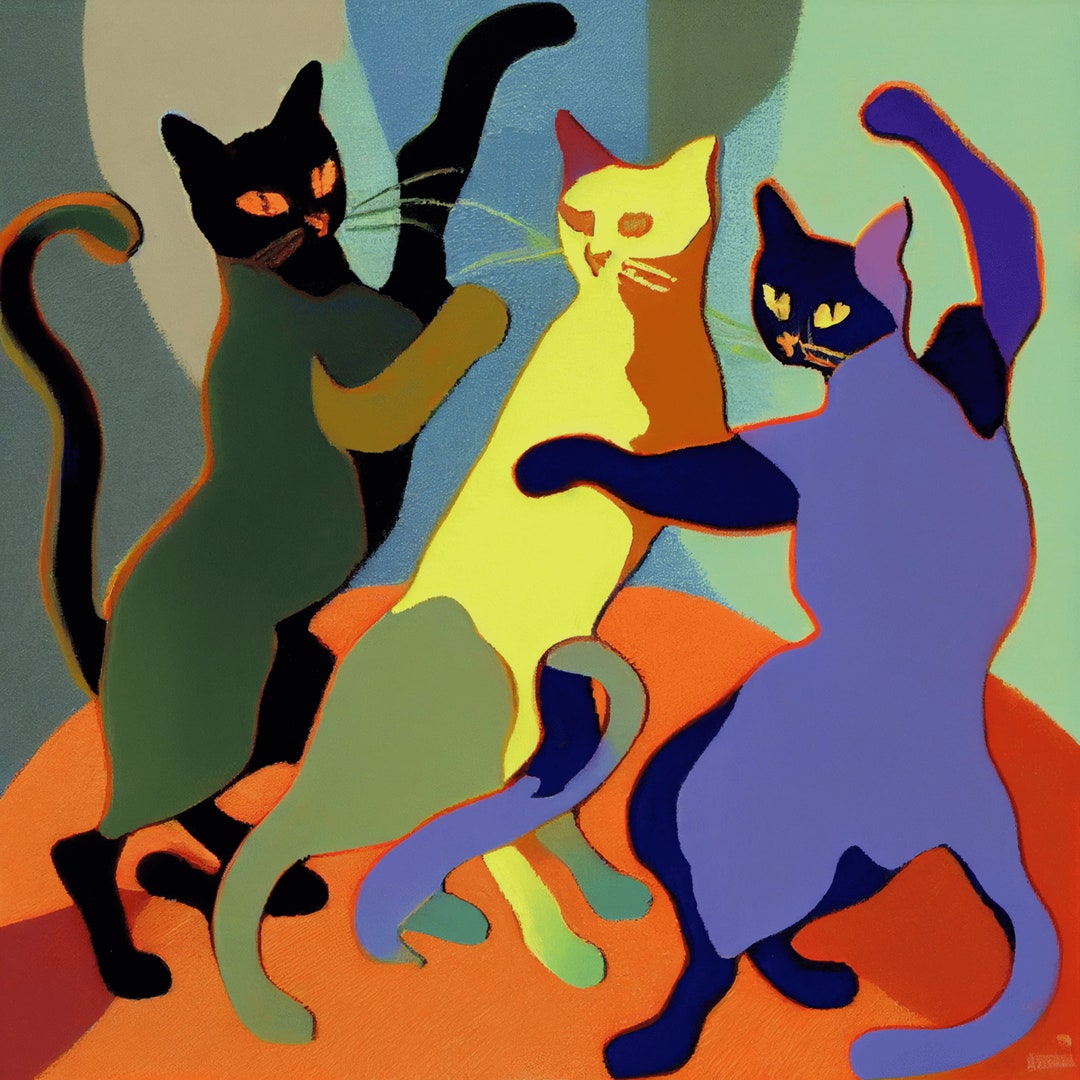 Matisse Style Cat Dance Party: Modern Cat Art, Funky Feline Decor ...