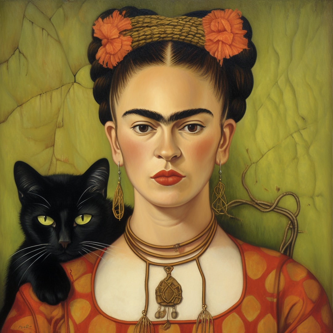 Frida Kahlo Inspired Art Print - Self-portrait With Thorn Necklace and ...