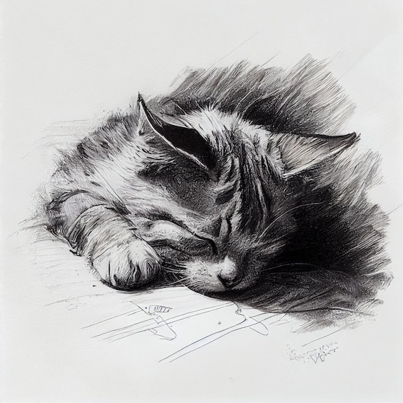 Sleeping Cat Drawing Realistic