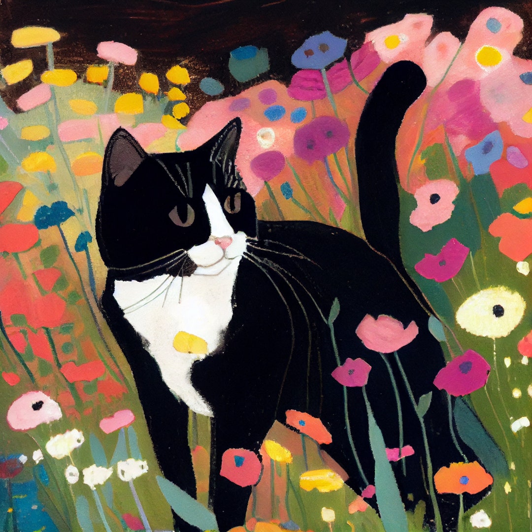 Gustav Klimt Garden Style Cat Print - Klimt Flowers Cat Poster - Funny ...