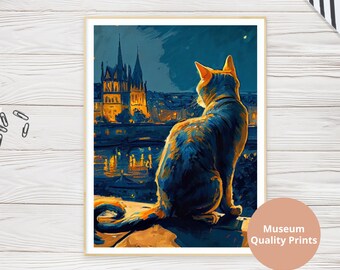 Van Gogh Style Cat Print Tabby Cat Poster Celestial Cat - Etsy