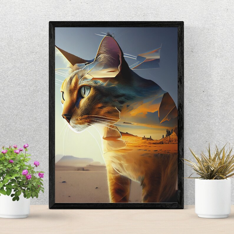Surreal Double Exposure Cat Wall Art: Salvador Dali Art Print - Etsy