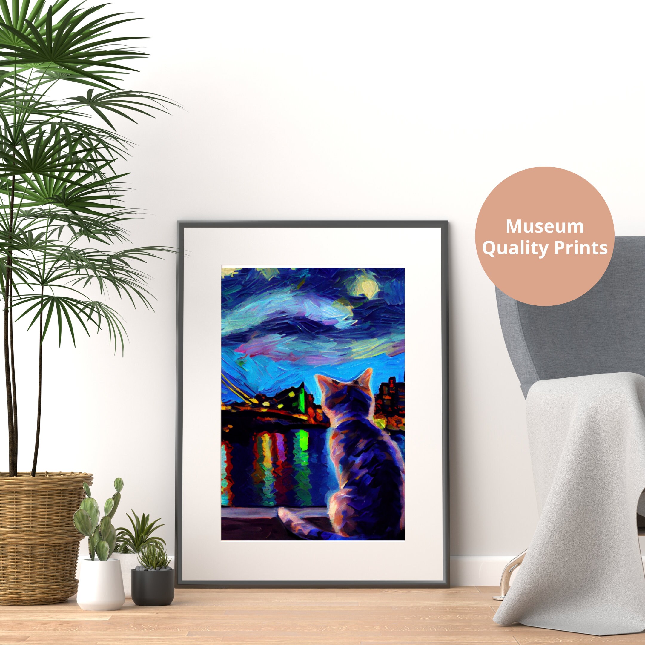 Van Gogh Style Cat Print Tabby Cat Poster Celestial Cat - Etsy