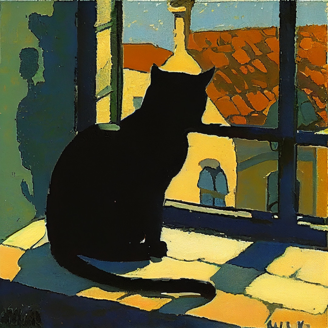 André Derain Style Black Cat Art Print - Window Sill Poster - Etsy