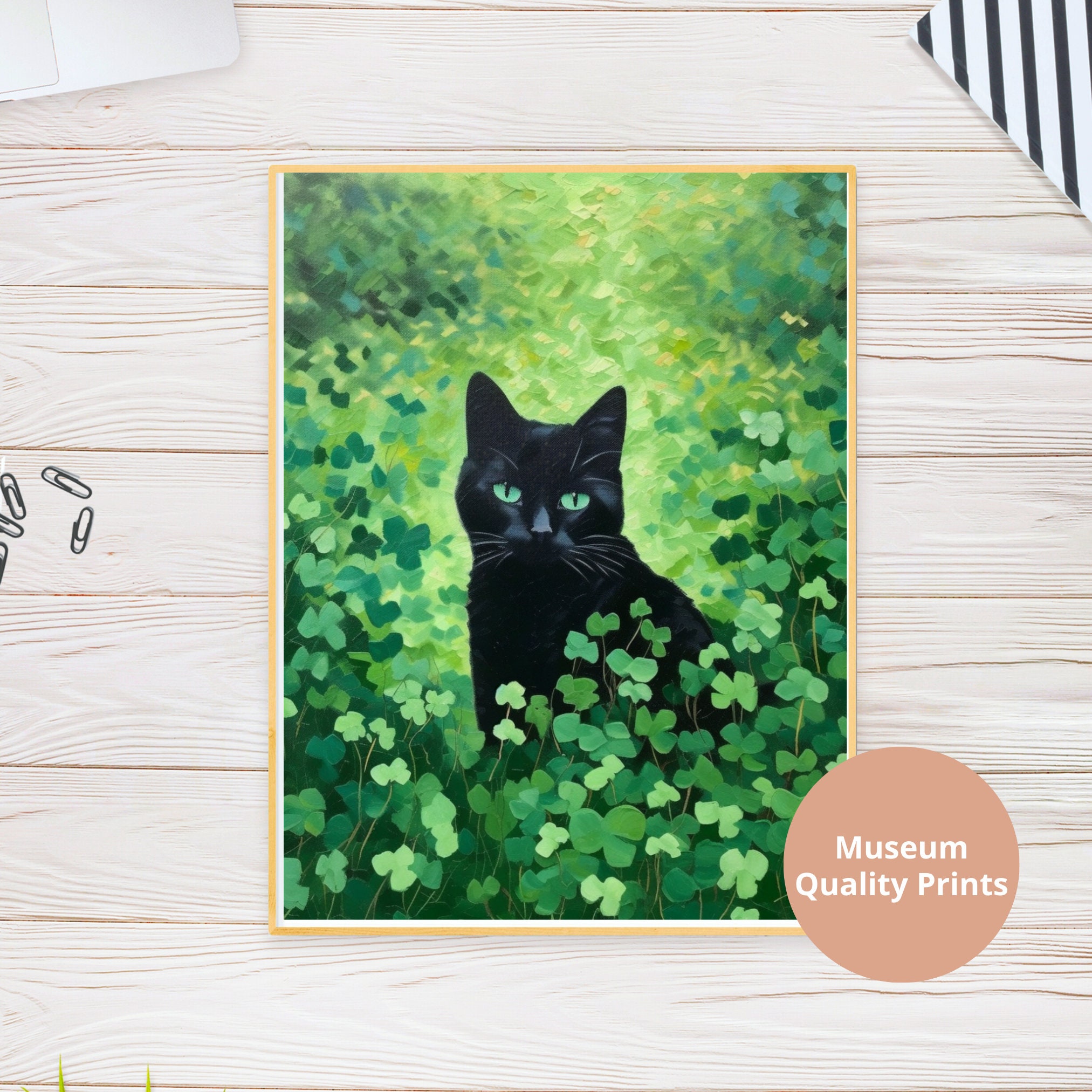 Four-leaf Clover Field Black Cat: Unique Art Print Perfect - Etsy