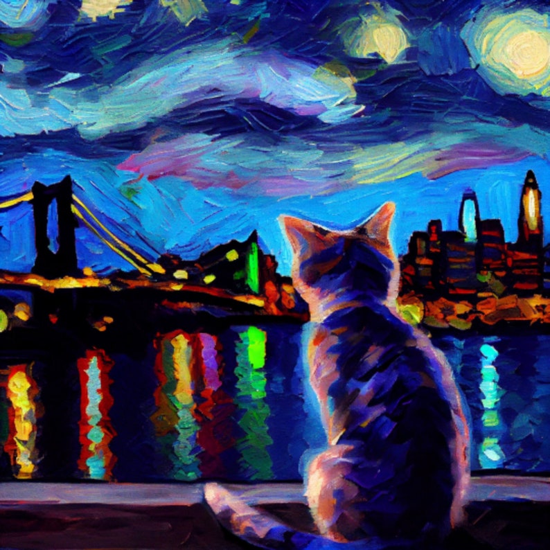 Van Gogh Style Cat Print Tabby Cat Poster Celestial Cat - Etsy