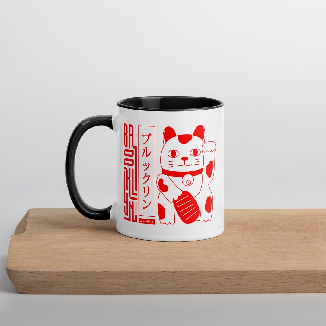 Maneki Neko Cat Mug, Cute Cat Mug, Brooklyn Mug, Gift for New Yorker ...