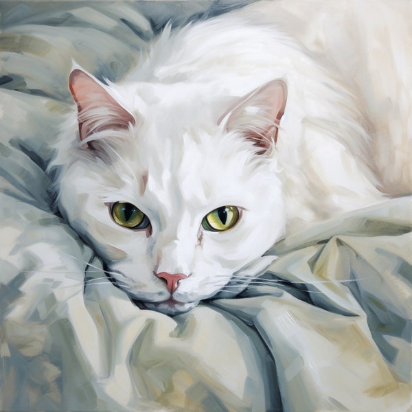 White Cat Art - Etsy