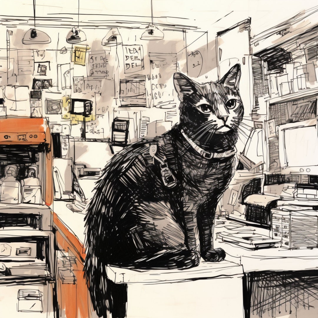 Urban Bodega Cat: Quick Sketch Art Print Minimalist Street - Etsy.de