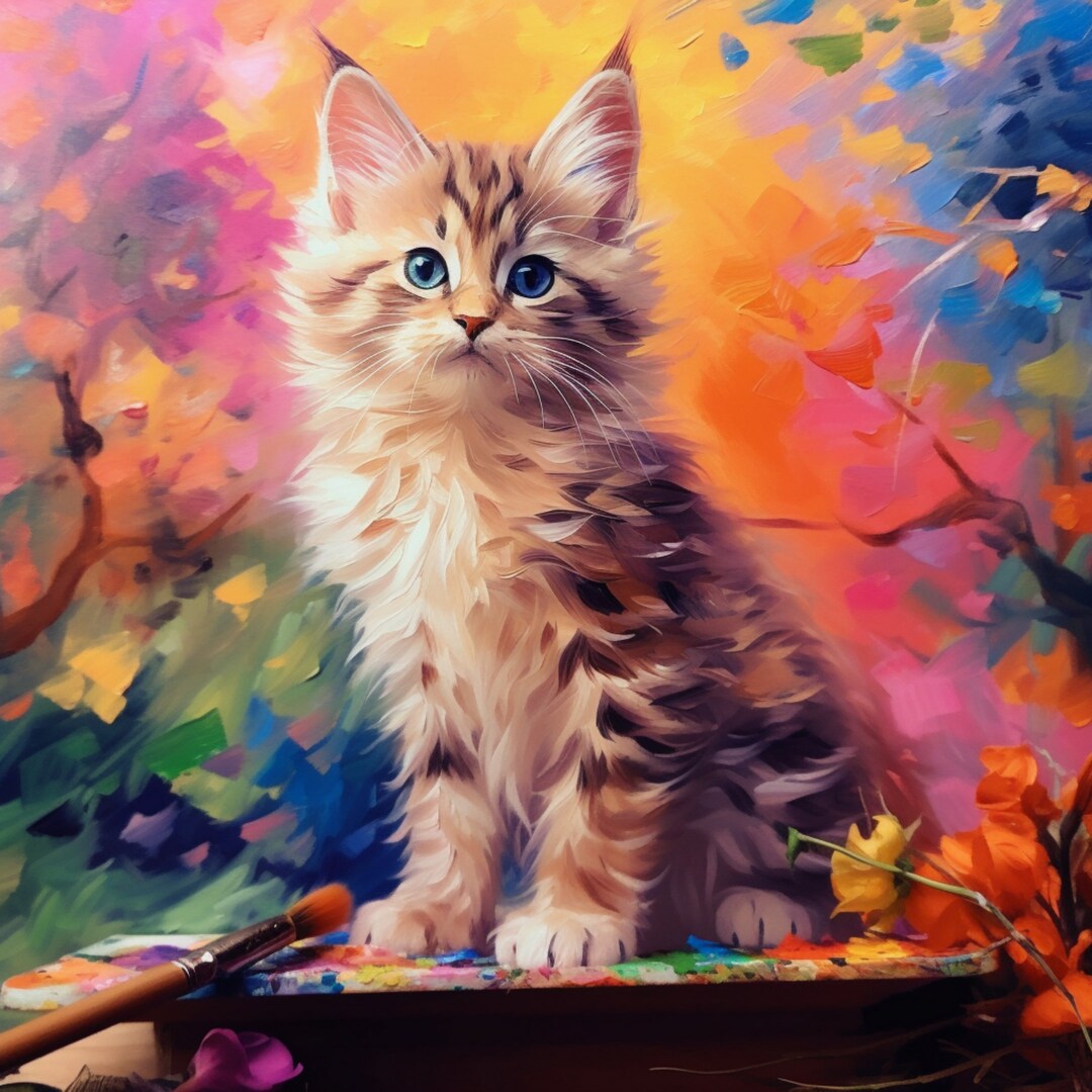 Monet Inspired: Whiskers and Rainbows Cat Art Print, Perfect Gift for ...