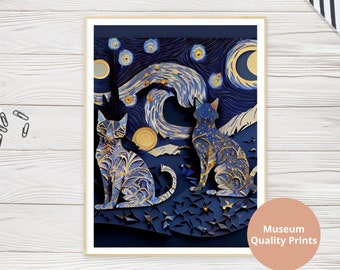 Van Gogh Style Cat Print Tabby Cat Poster Celestial Cat - Etsy