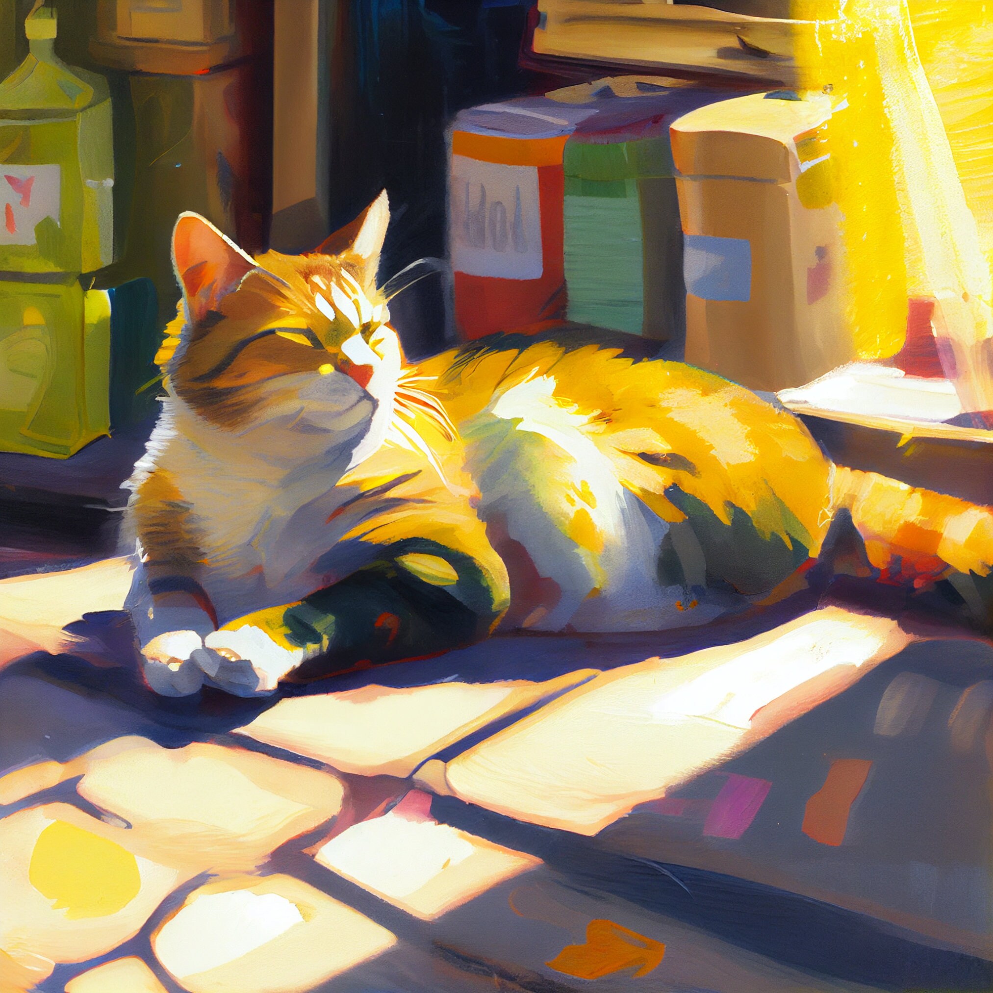 Feline Artistry: Bodega Cat Amidst Van Gogh Impressionism - Cat Art ...
