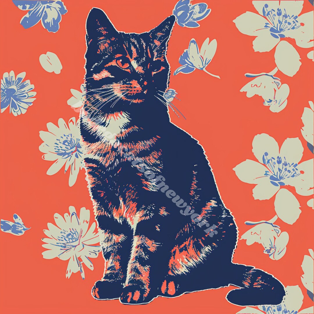 Flower Cat, Cat Wall Art, Home Office Art, Gift for Cat Mom/dad ...
