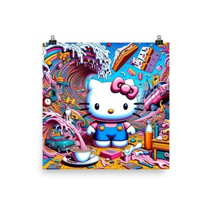 Hello Kitty Surrealism Cat Art Cat Parody Art Funny Cat Wall Art Cat ...