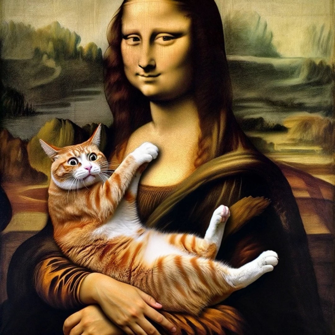 Mona Lisa With a Cat - Cat Parody - Funny Cat Wall Art - Cat Art Poster ...