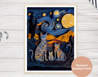 Van Gogh Style Cat Print Tabby Cat Poster Celestial Cat - Etsy