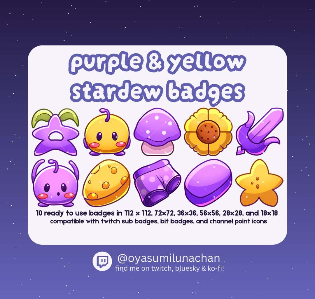 Purple and Yellow Themed Badges for Twitch Streamers - Stardew Valley ...