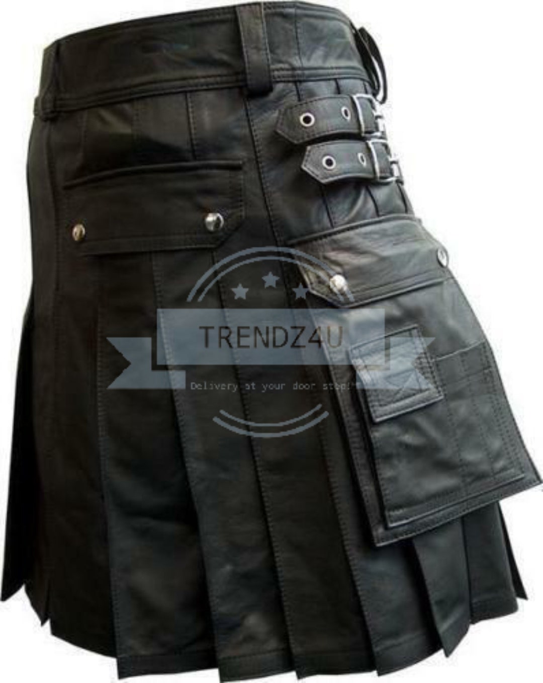 Mens Gladiator Scottish Pleated Warrior Genuine Black Leather Utility ...