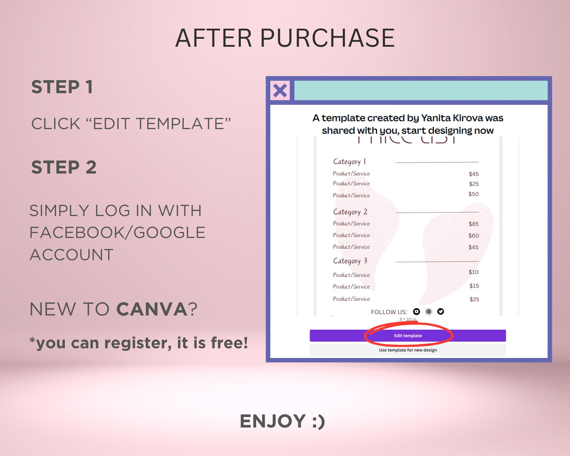 Printable Price List Template,salon Price List,small Business Price ...
