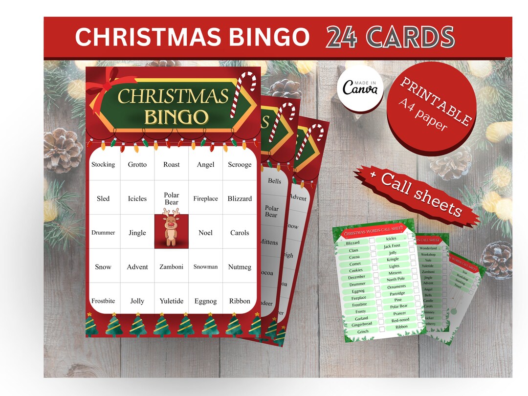 24x Christmas Bingo Cards,printable Christmas Bingo Game, Fun Christmas ...