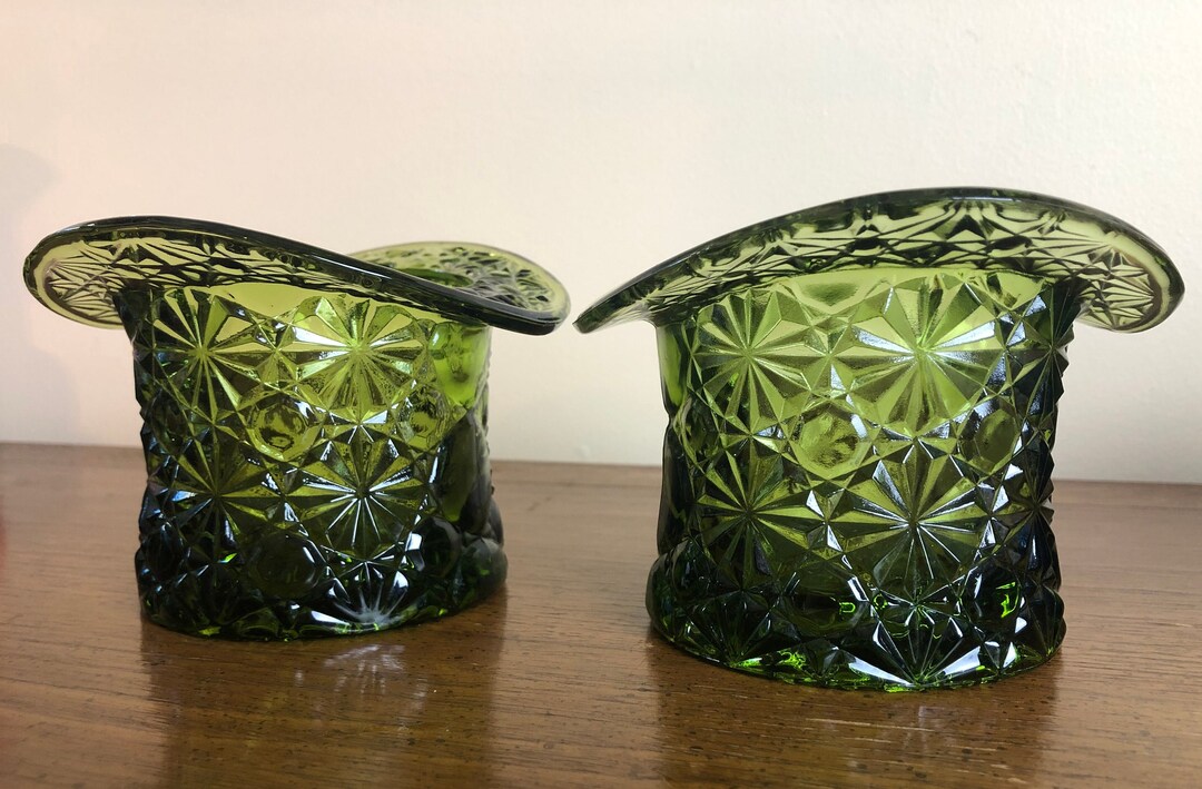 Pair of Vintage Fenton Daisy and Button Top Hats/mcm/green Glass/green ...