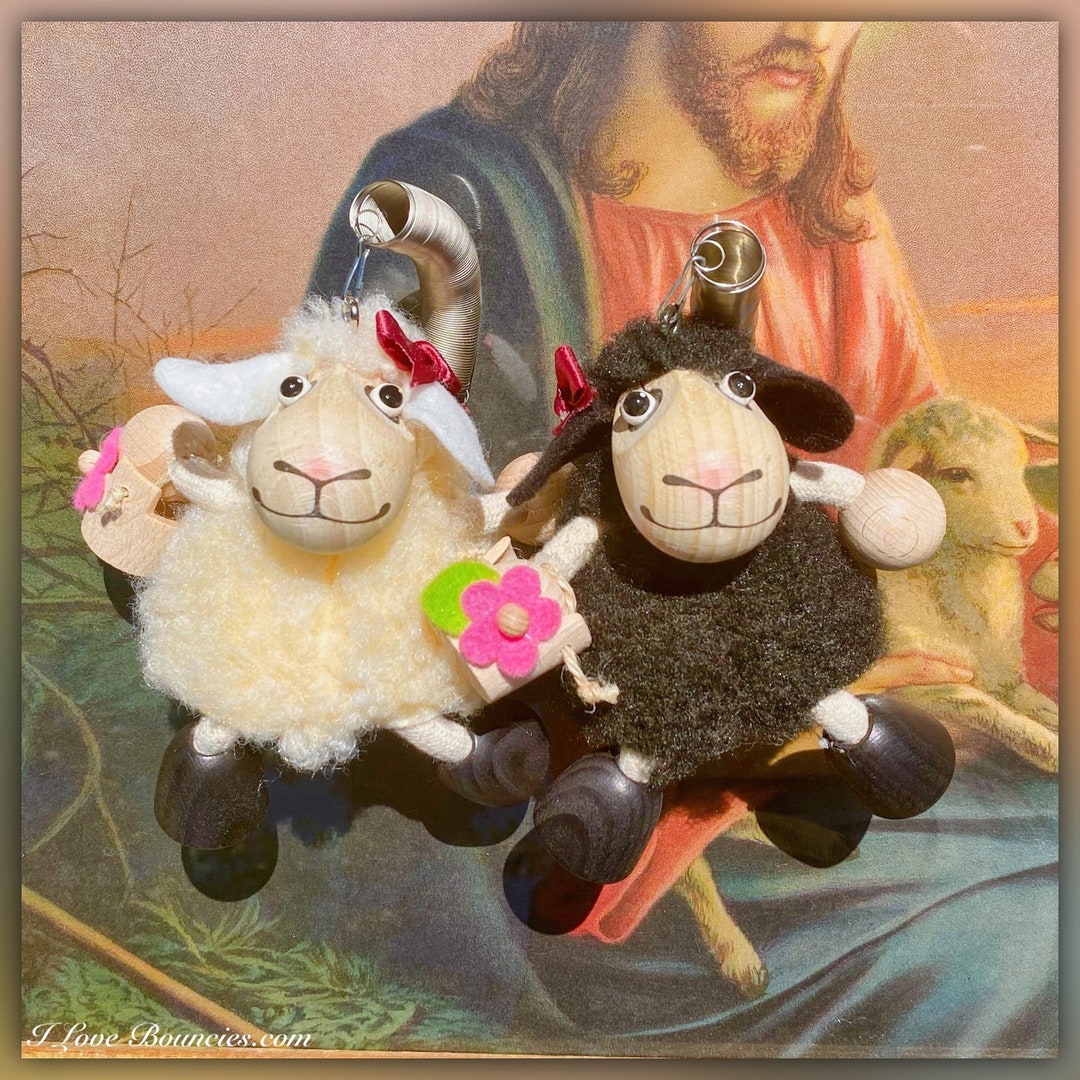 Sheep Bouncy - Black Sheep White Sheep Wooden Shepherd Figurine Old ...