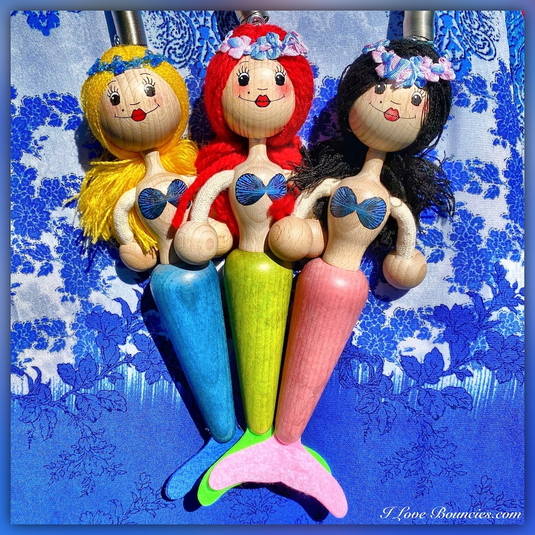 Mermaid Bouncy Little Mermaid Wooden Toy Spring Jumper Old World Style ...