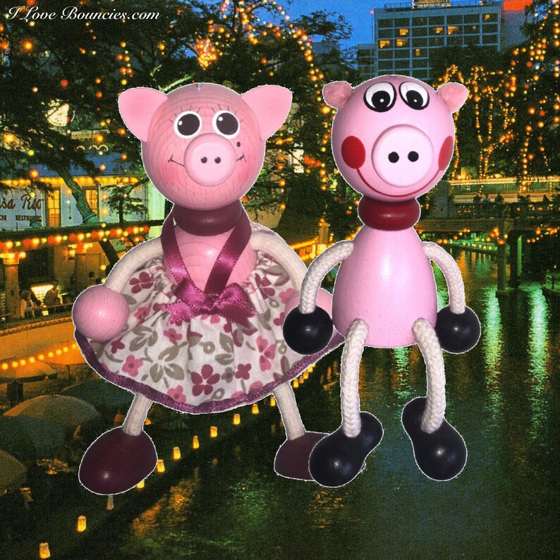 Piggie Bouncy Pig Girl Boy Wooden Toy Spring Jumper Old World Style ...