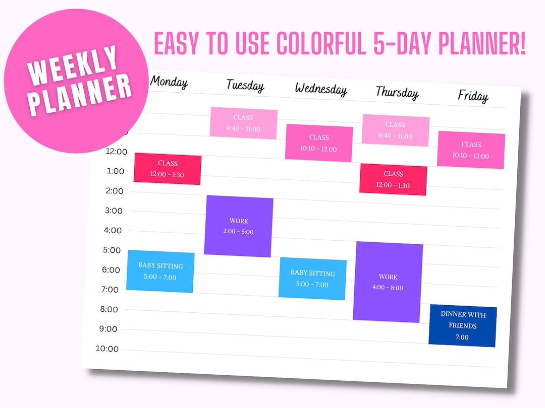 5-day Weekly Planner Template, Cute & Trendy - Etsy